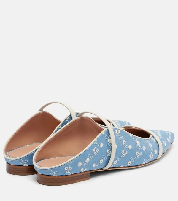 MALONE SOULIERS Maureen Leather-trimmed Denim Mules