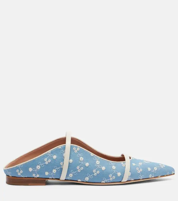 MALONE SOULIERS Maureen Leather-trimmed Denim Mules