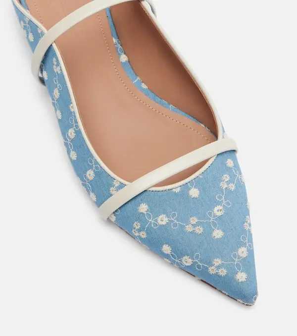 MALONE SOULIERS Maureen Leather-trimmed Denim Mules