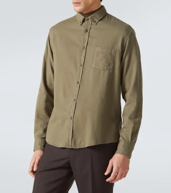 Sunspel Cotton Flannel Shirt - Green