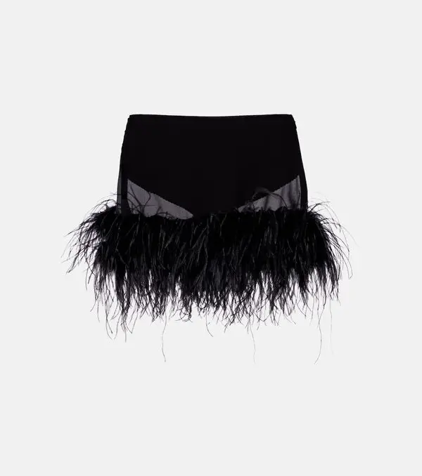 Attico Feather-trimmed Miniskirt - Black