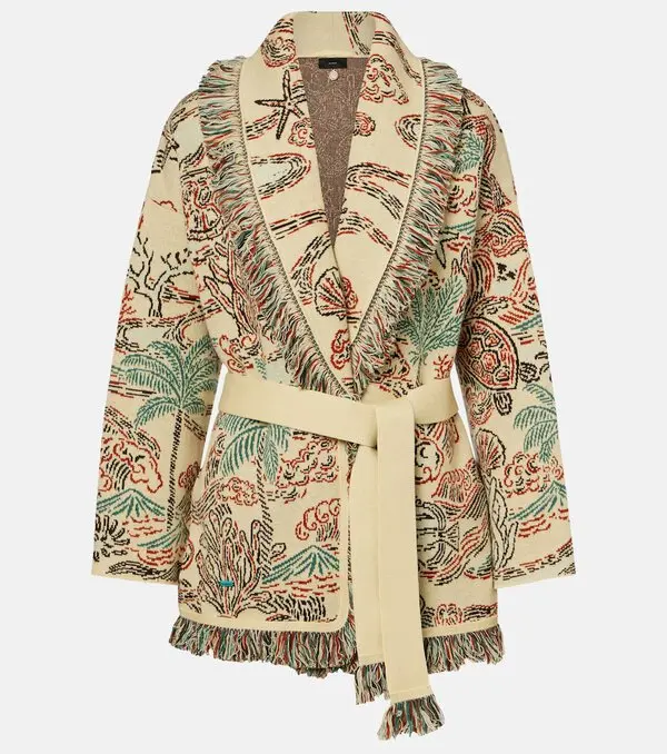 Alanui Sketched The Sea Wool Cardigan - Beige