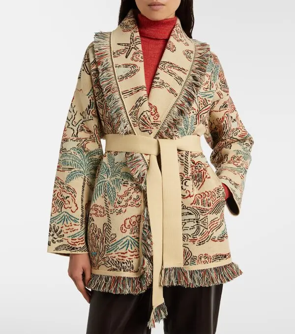 Alanui Sketched The Sea Wool Cardigan - Beige