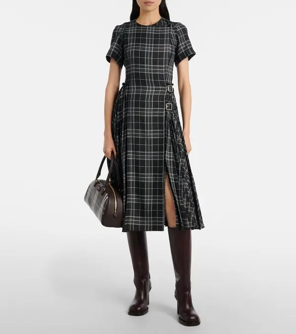 Burberry Meryl Checked Midi Dress - Grey
