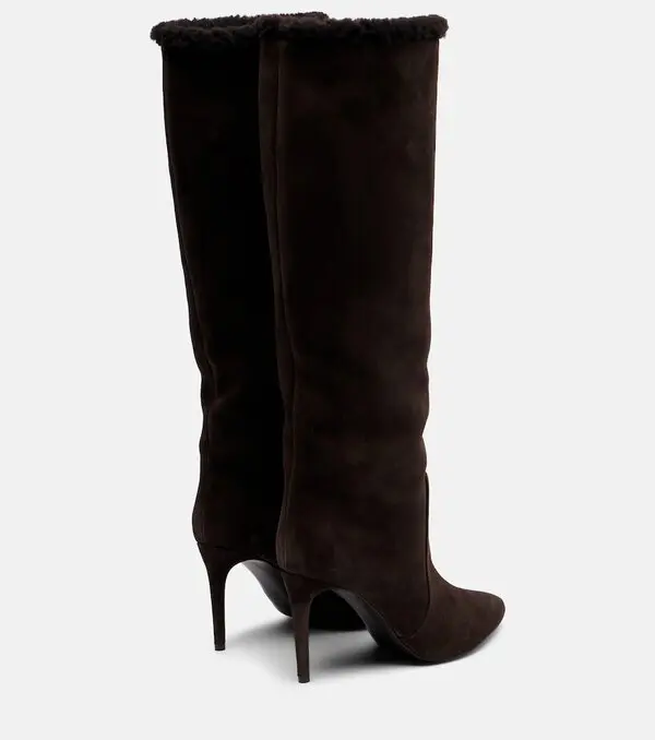 Paris Texas Stiletto 85 Shearling-trimmed Suede Knee-high Boots