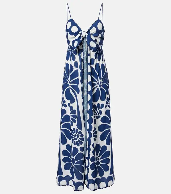 Farm Rio Palermo Floral Scalloped Beach Cover-up - Blue