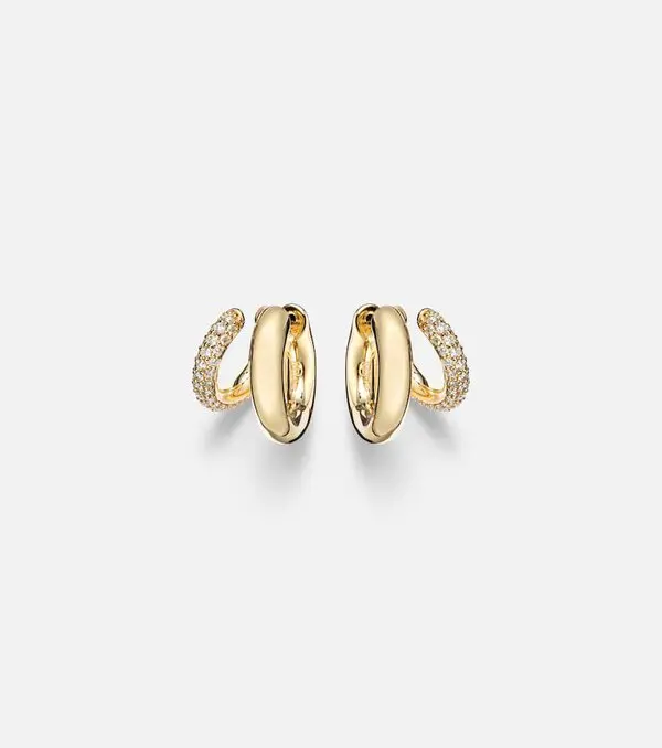 SYDNEY EVAN Tri-link Huggie Earrings With Diamonds - Gold