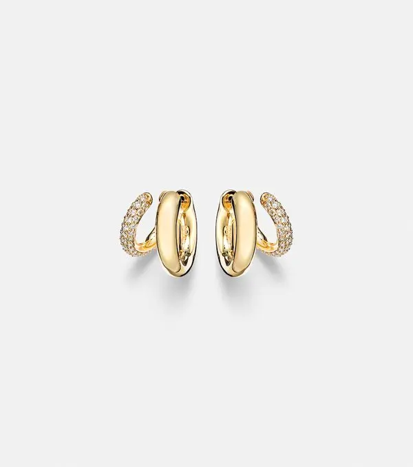 SYDNEY EVAN Tri-link Huggie Earrings With Diamonds - Gold