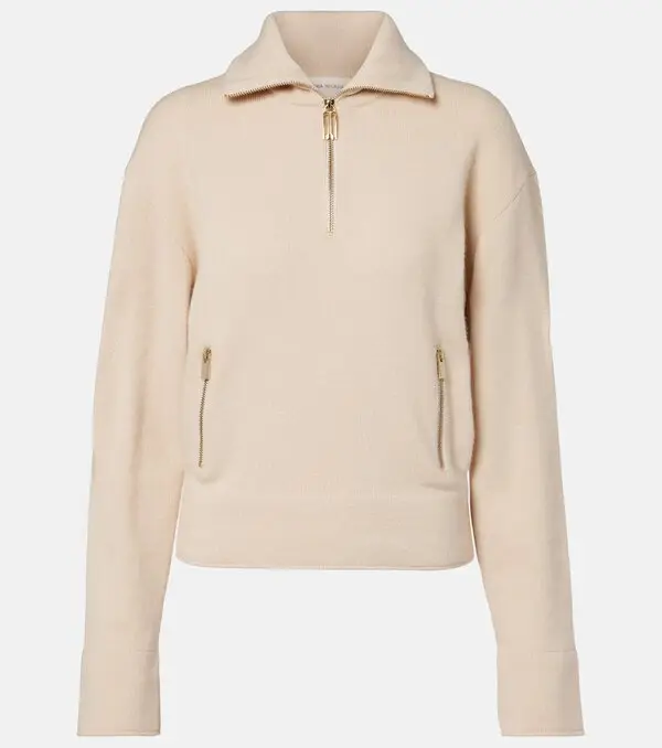 Victoria Beckham Wool And Cashmere Half-zip Sweater - Beige