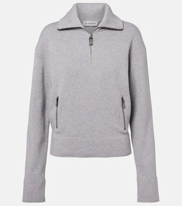 Victoria Beckham Wool And Cashmere Half-zip Sweater - Grey