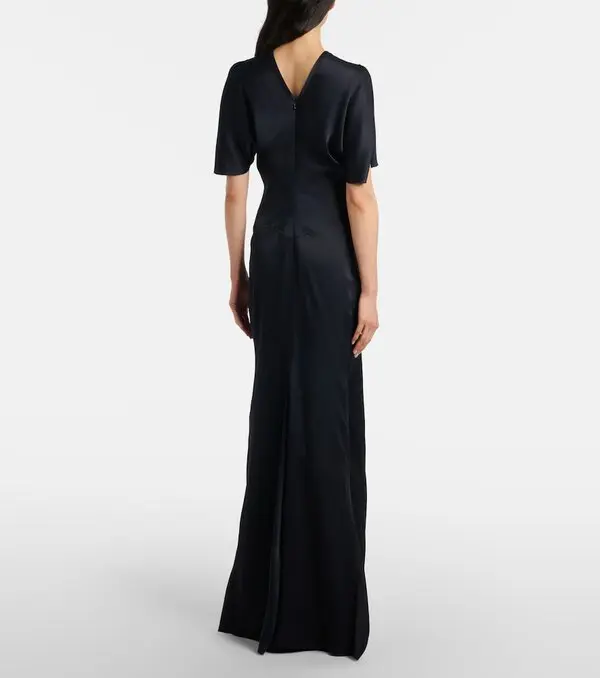 Victoria Beckham Gathered Satin Gown - Blue