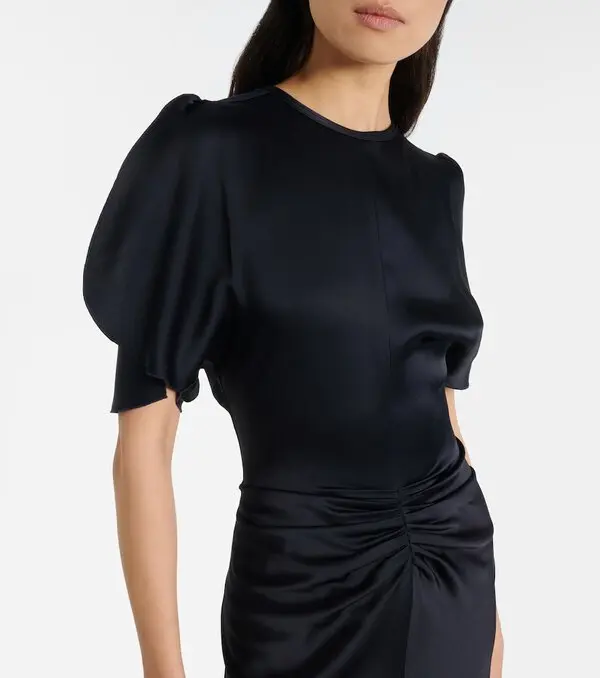 Victoria Beckham Gathered Satin Gown - Blue