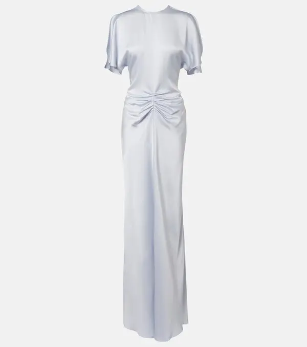 Victoria Beckham Gathered Satin Gown - Blue