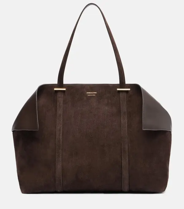 FERRAGAMO Large Suede Tote Bag - Brown