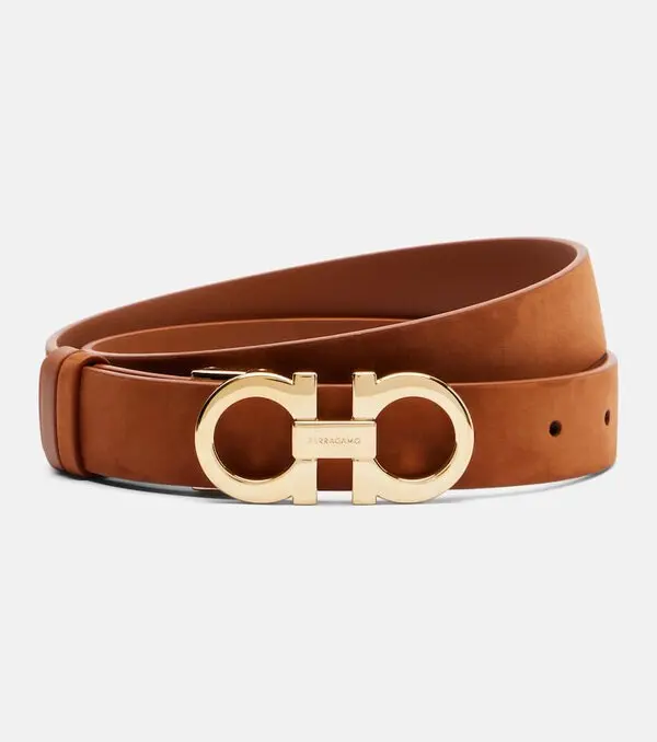FERRAGAMO Gancio Mediterraneo Leather Belt - Brown