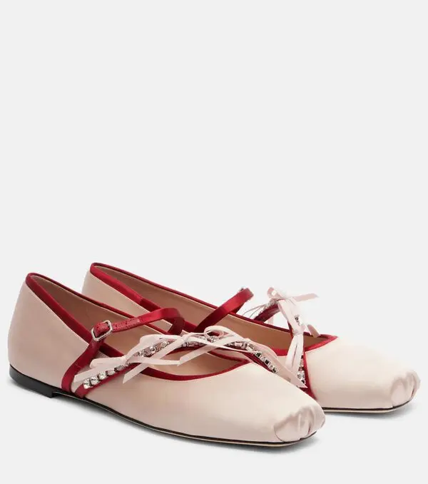 JIMMY CHOO Loli Embellished Satin Ballet Flats - Pink