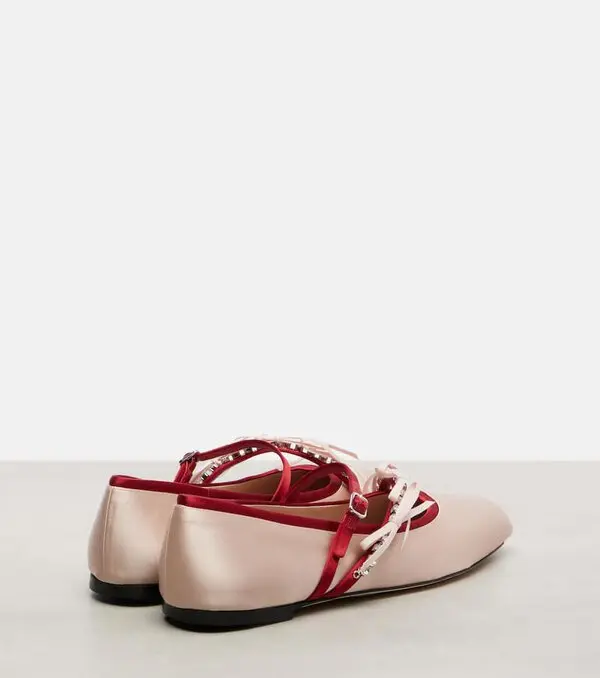 JIMMY CHOO Loli Embellished Satin Ballet Flats - Pink
