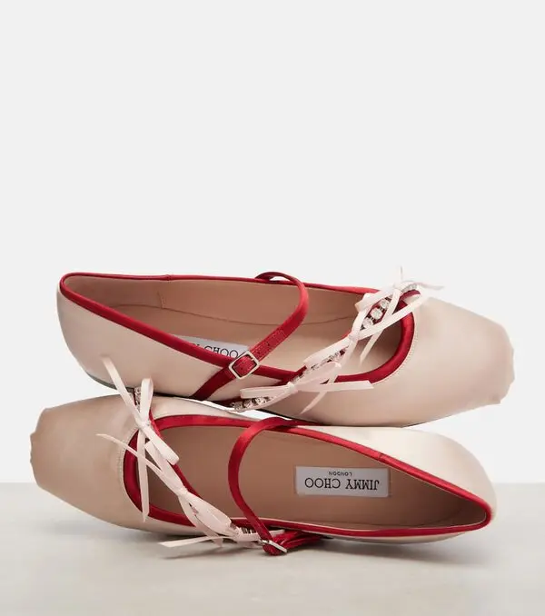 JIMMY CHOO Loli Embellished Satin Ballet Flats - Pink