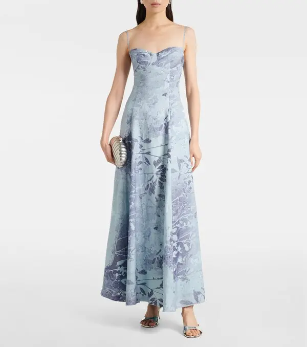 Simkhai Floral Linen And Cotton Bustier Dress - Blue