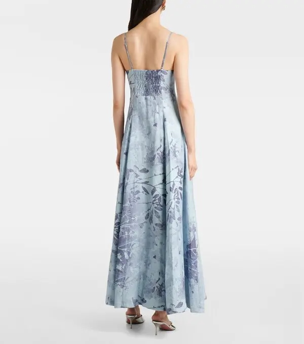 Simkhai Floral Linen And Cotton Bustier Dress - Blue