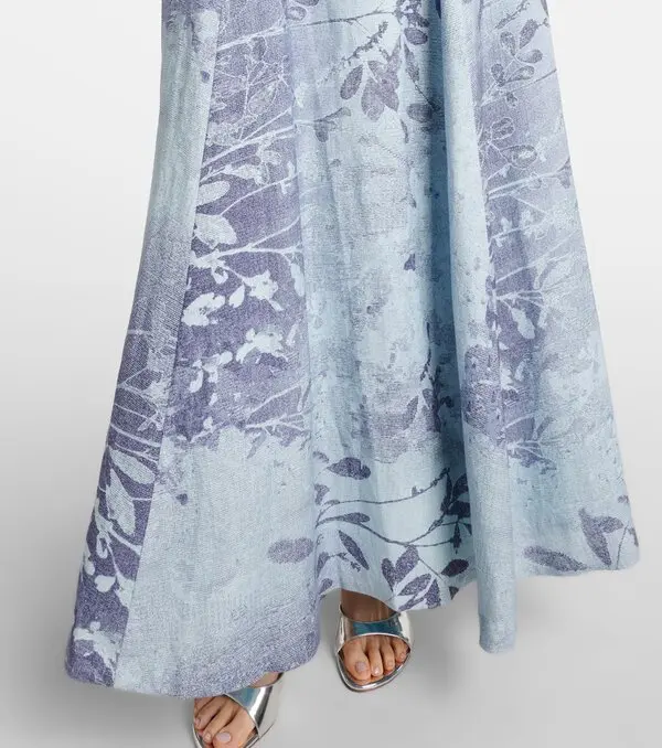 Simkhai Floral Linen And Cotton Bustier Dress - Blue