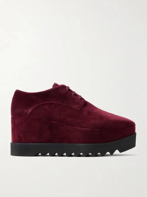 Stella McCartney Elyse Velvet Platform Brogues - Burgundy