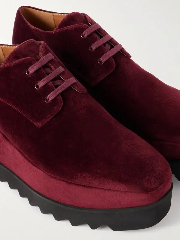Stella McCartney Elyse Velvet Platform Brogues - Burgundy
