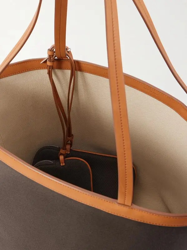 THE ROW Park Leather-trimmed Twill Tote - Brown