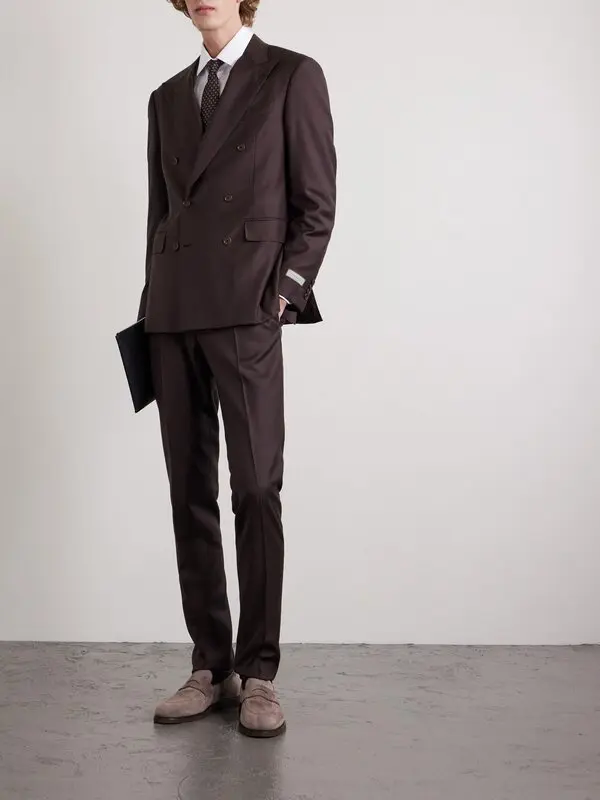 Canali Tapered Wool-twill Suit Trousers - Brown