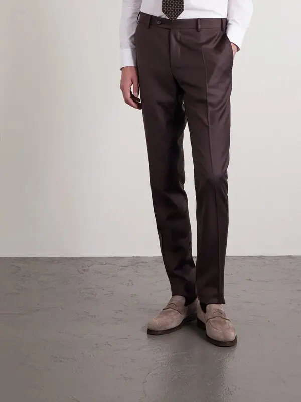 Canali Tapered Wool-twill Suit Trousers - Brown
