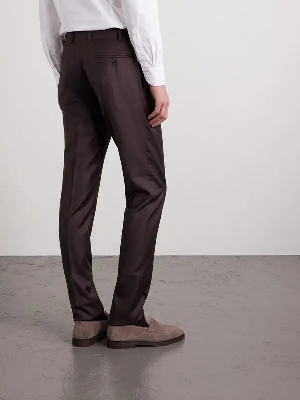 Canali Tapered Wool-twill Suit Trousers - Brown