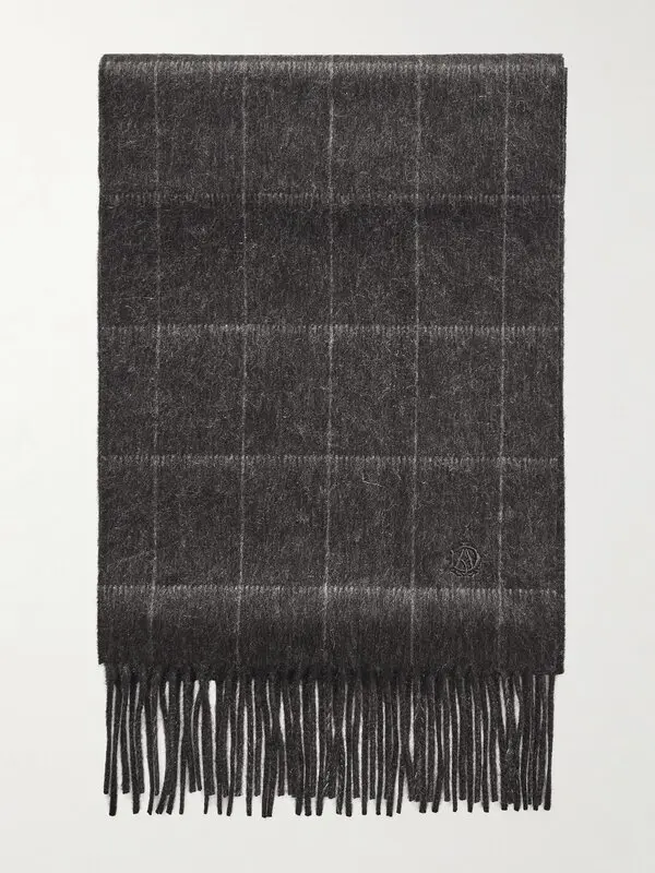 Dunhill Fringed Checked Cashmere Scarf - Gray