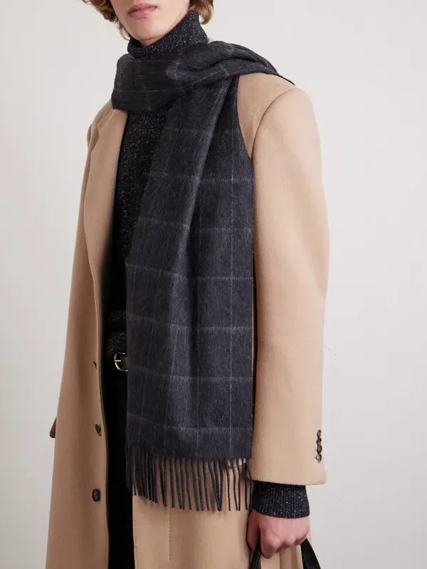 Dunhill Fringed Checked Cashmere Scarf