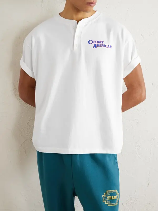 CHERRY LOS ANGELES Logo-print Cotton-jersey Henley T-shirt