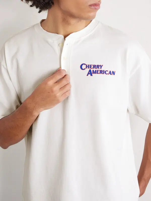 CHERRY LOS ANGELES Logo-print Cotton-jersey Henley T-shirt
