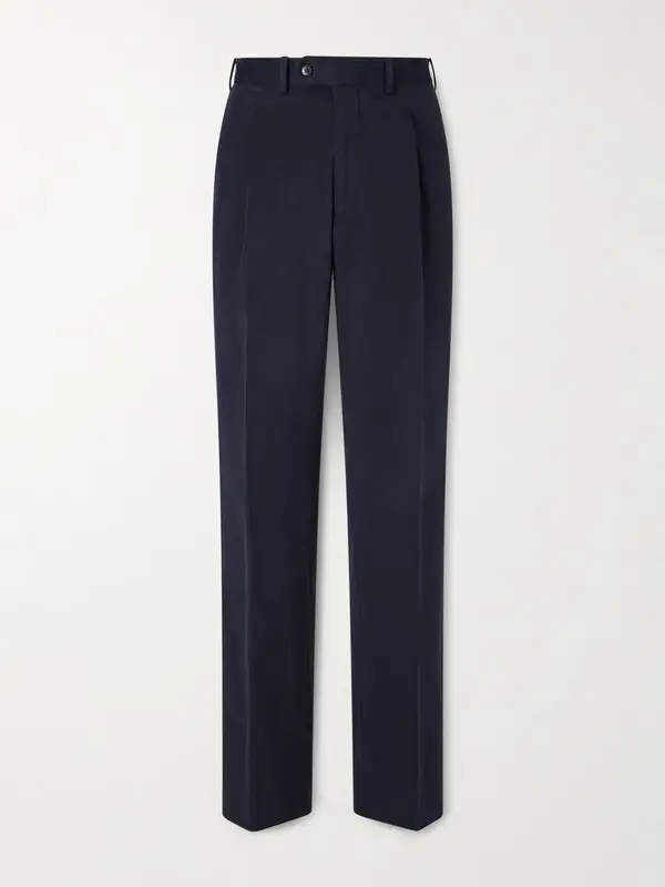 SAMAN AMEL Straight-leg Pleated Cotton-blend Trousers