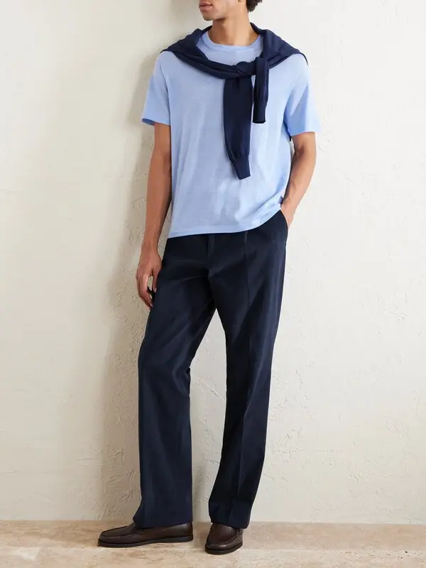 SAMAN AMEL Straight-leg Pleated Cotton-blend Trousers