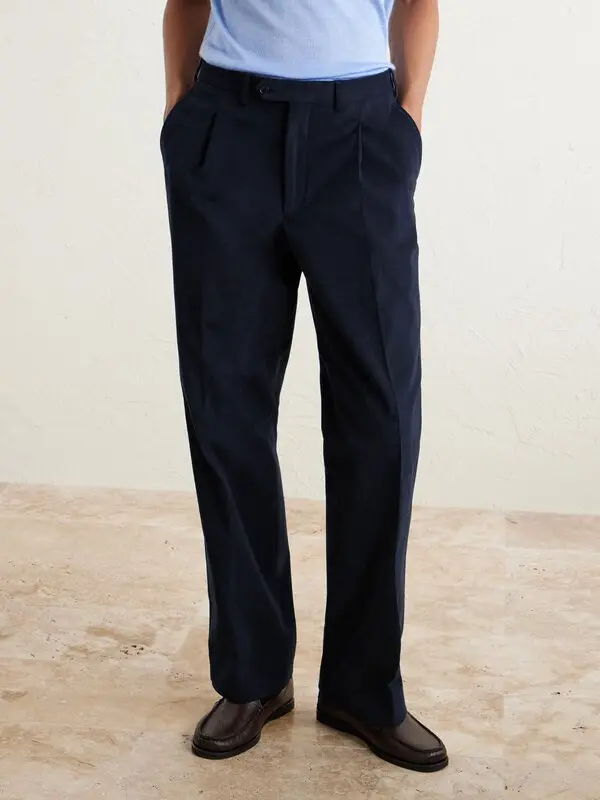 SAMAN AMEL Straight-leg Pleated Cotton-blend Trousers