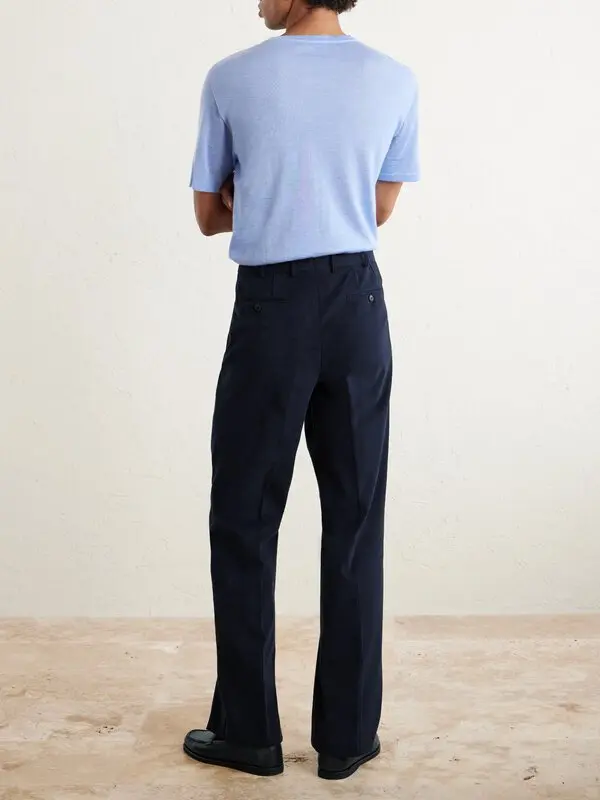 SAMAN AMEL Straight-leg Pleated Cotton-blend Trousers