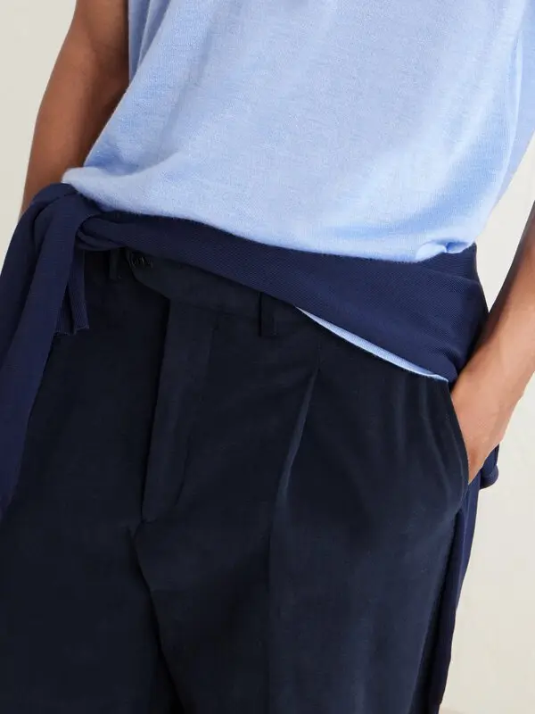 SAMAN AMEL Straight-leg Pleated Cotton-blend Trousers