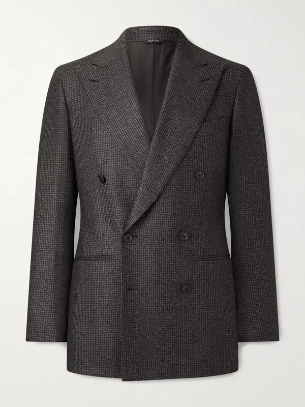 SAMAN AMEL Double-breasted Houndstooth Wool Suit Jacket