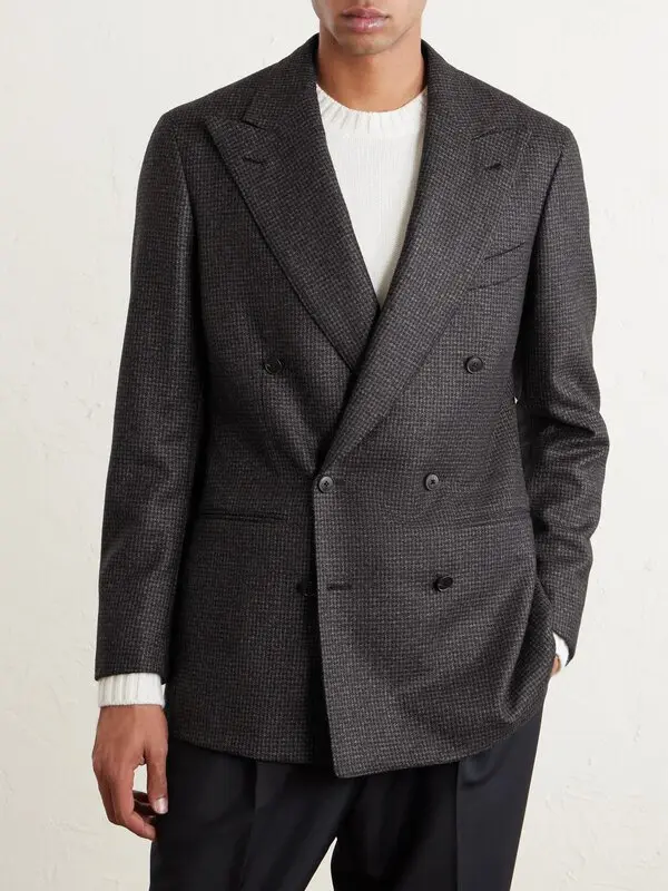 SAMAN AMEL Double-breasted Houndstooth Wool Suit Jacket