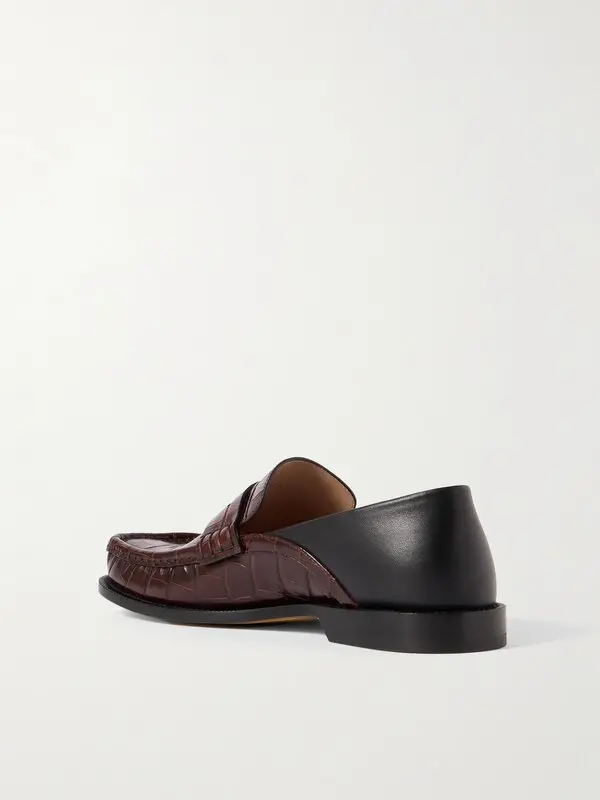Loewe Campo Collapsible-heel Croc-effect Leather Loafers - Brown