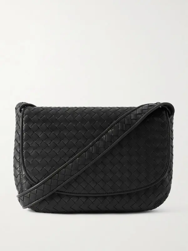 Bottega Veneta Intrecciato Leather Messenger Bag - Black