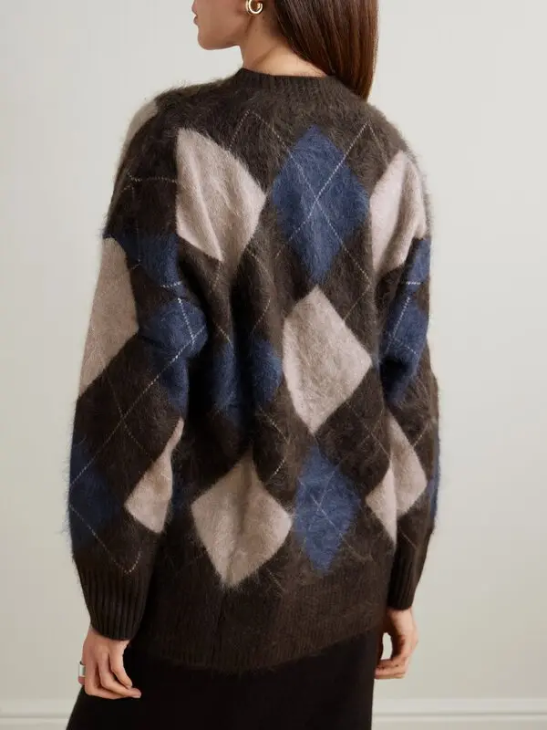 LISA YANG Elaria Argyle Brushed Cashmere-jacquard Cardigan - Brown
