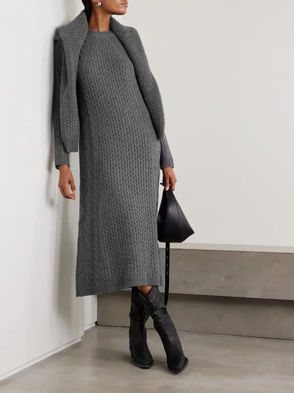 LISA YANG Nyla Cable-knit Cashmere Midi Dress - Gray