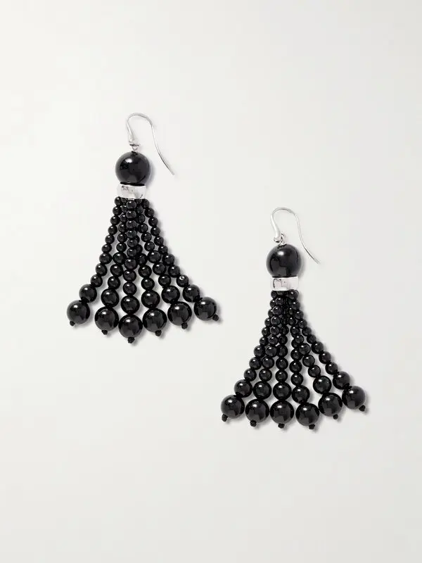 Le Sundial Venice Opera Tasseled Onyx Earrings - Black