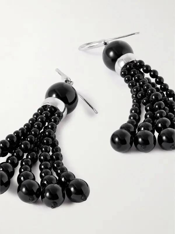Le Sundial Venice Opera Tasseled Onyx Earrings - Black