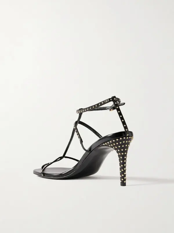 Khaite Cage Studded Glossed-leather Sandals