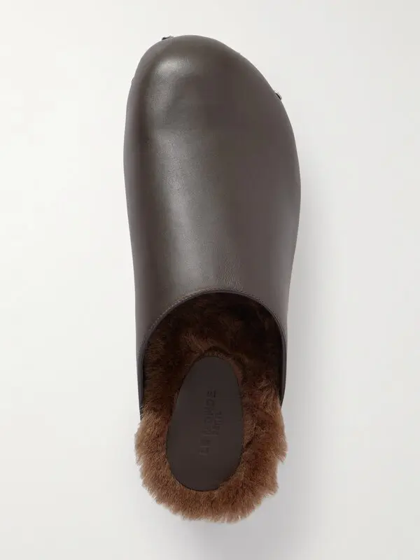 Le Monde Beryl Agnes Shearling-lined Leather Clogs - Brown